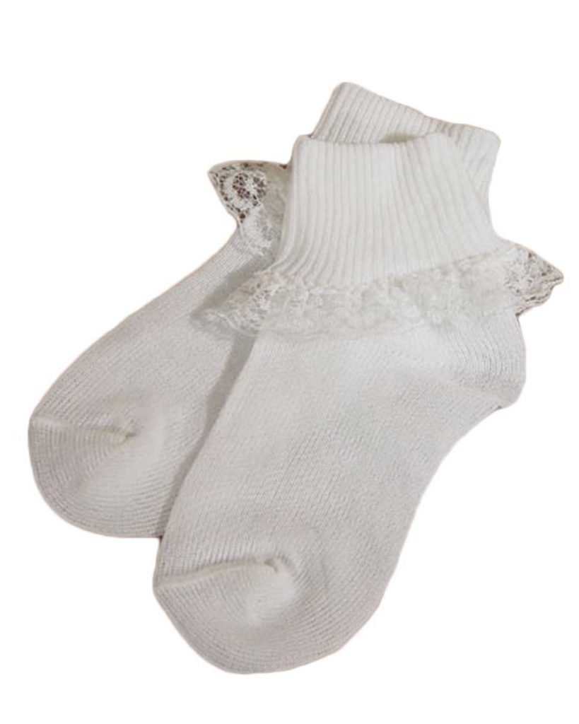 Girls White Anklet Sock with Lace - Christening.com