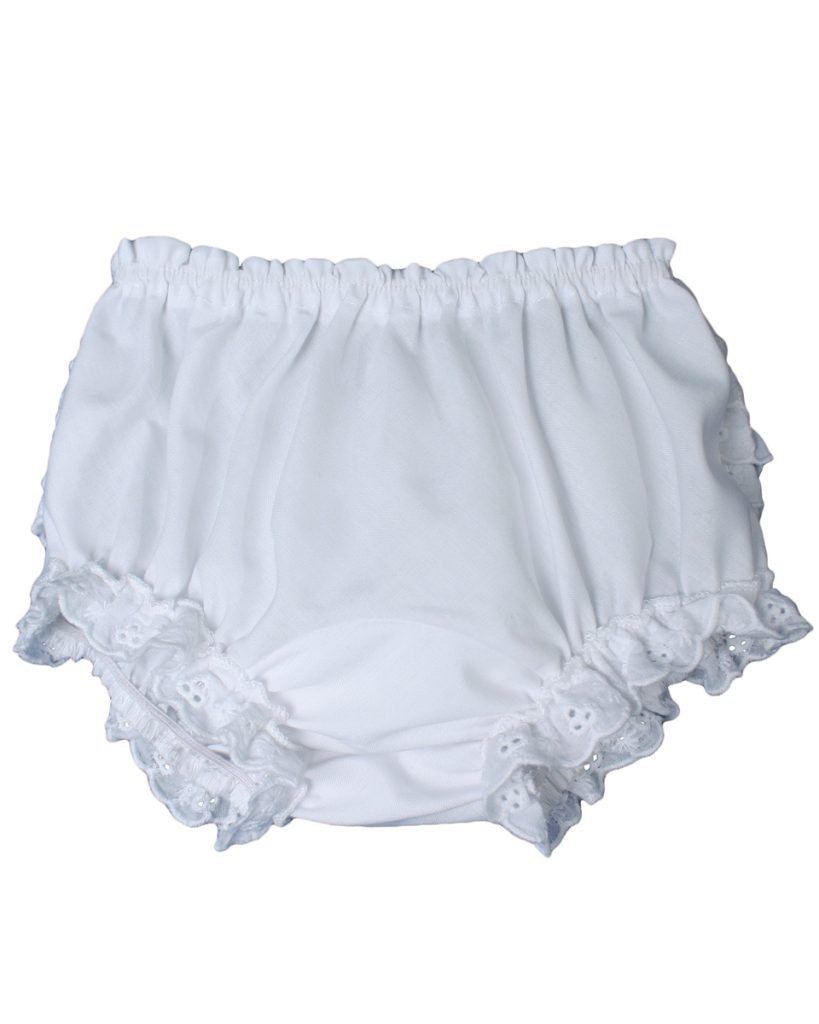 Baby Girls White Elastic Bloomer Diaper Cover with Embroidered Eyelet ...